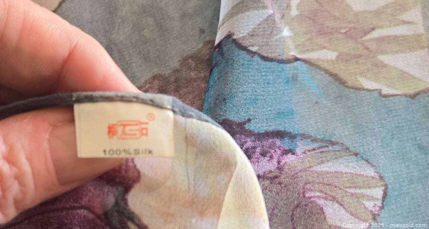 100% silk scarf with duplicated seated lady motif | Maxsold