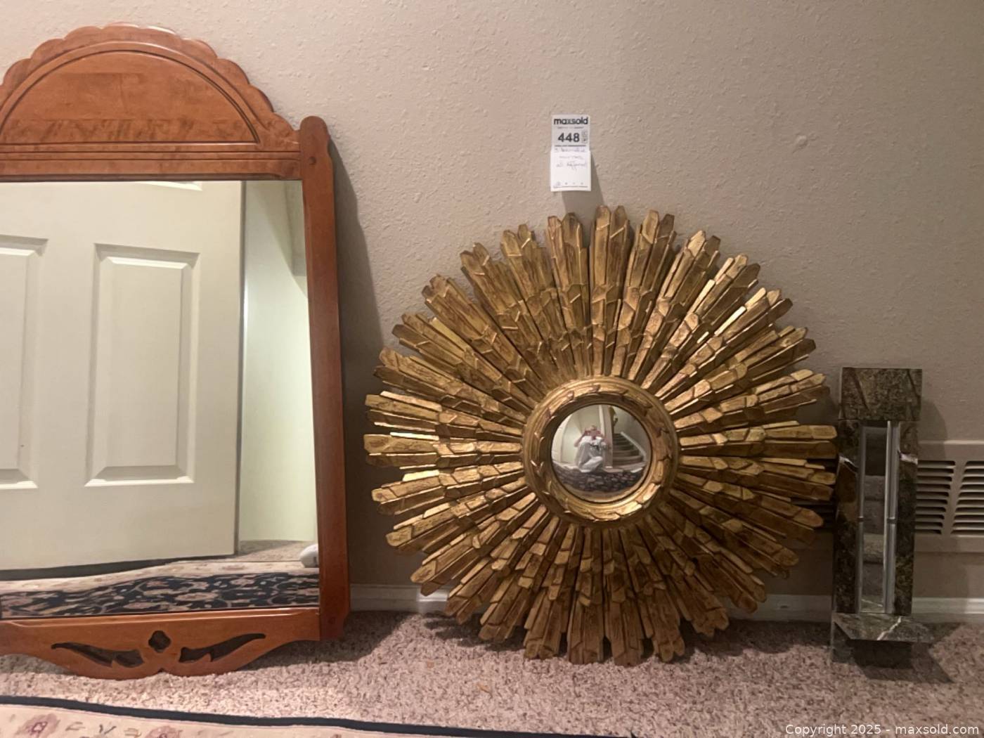 Three accent mirrors – cherry wood, sunburst resin, granite composite ...