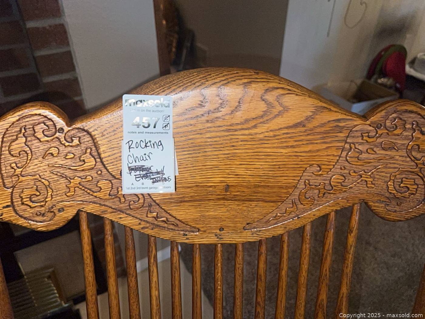 Solid wood honey oak glider rocking chair | Maxsold