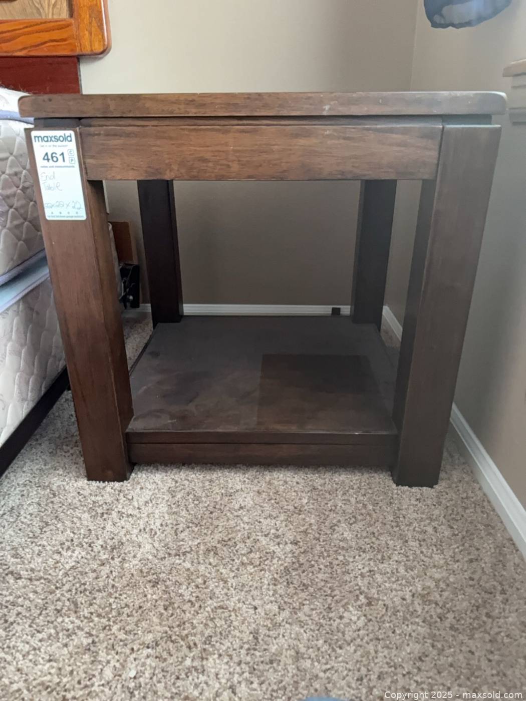 Square wood end table with slate inset top | Maxsold
