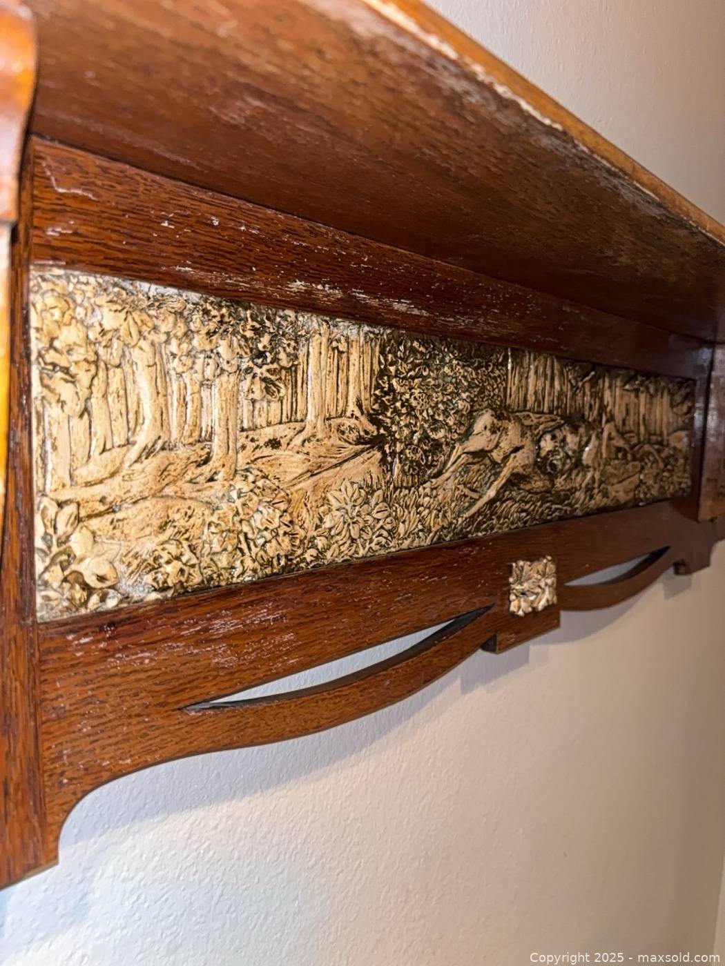Wood wall display shelf with woodland relief 45in | Maxsold