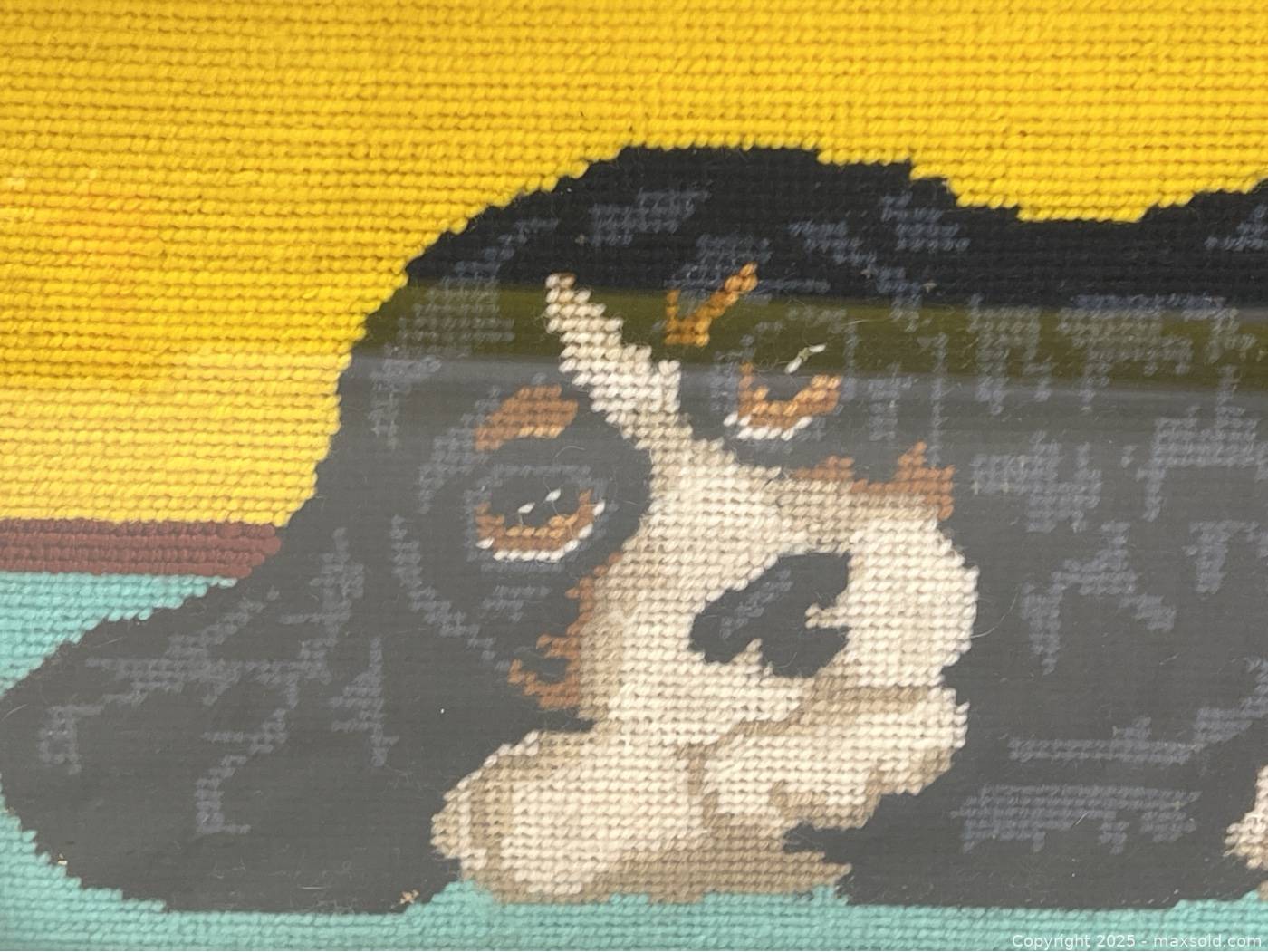 Vintage Framed Needlepoint Dog Portrait | Maxsold