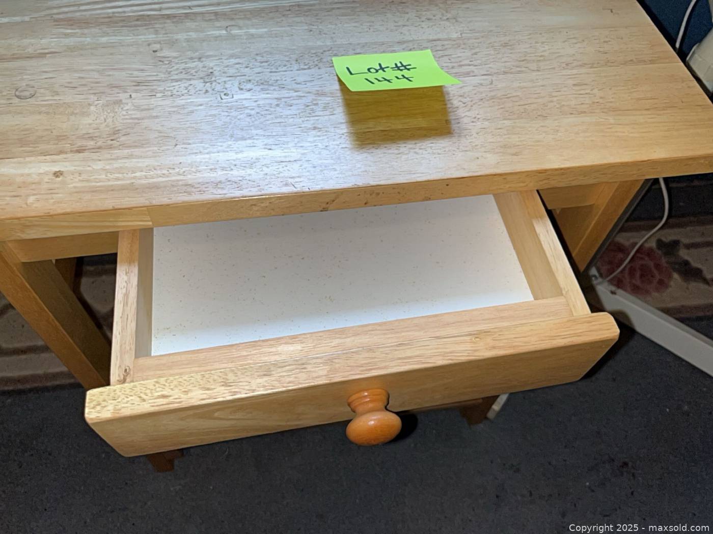 Small wood side table and Cool Breeze stand fan | Maxsold