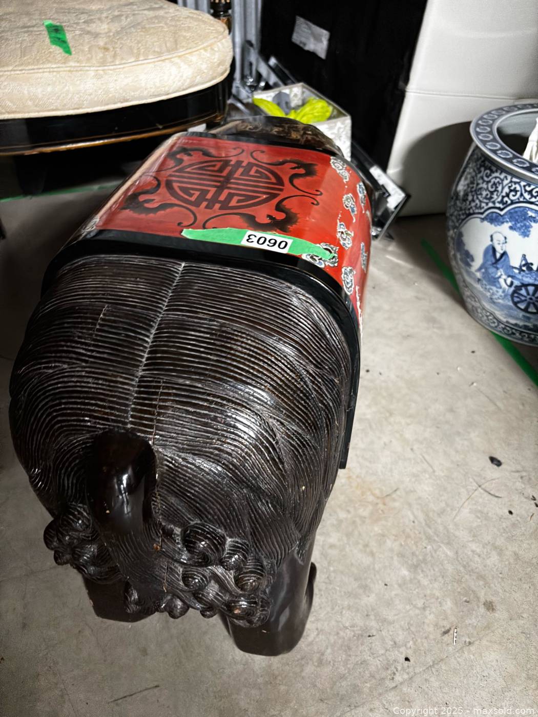 Hand Carved Chinese Wooden Dog Stool | Maxsold