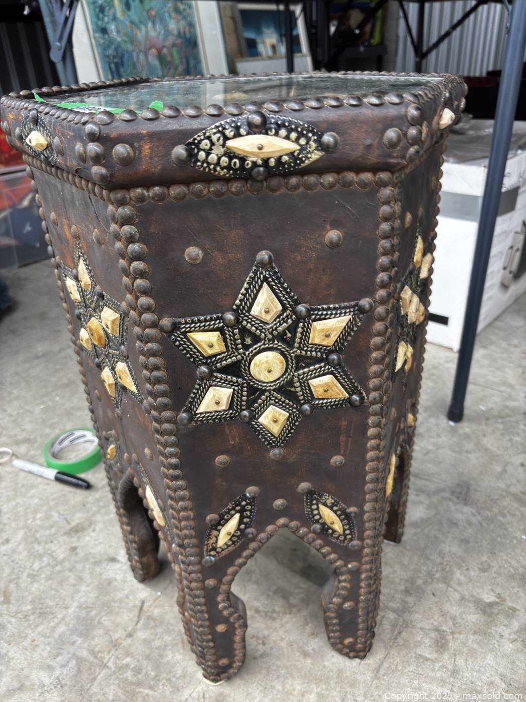 Moroccan-style studded leather side table | Maxsold