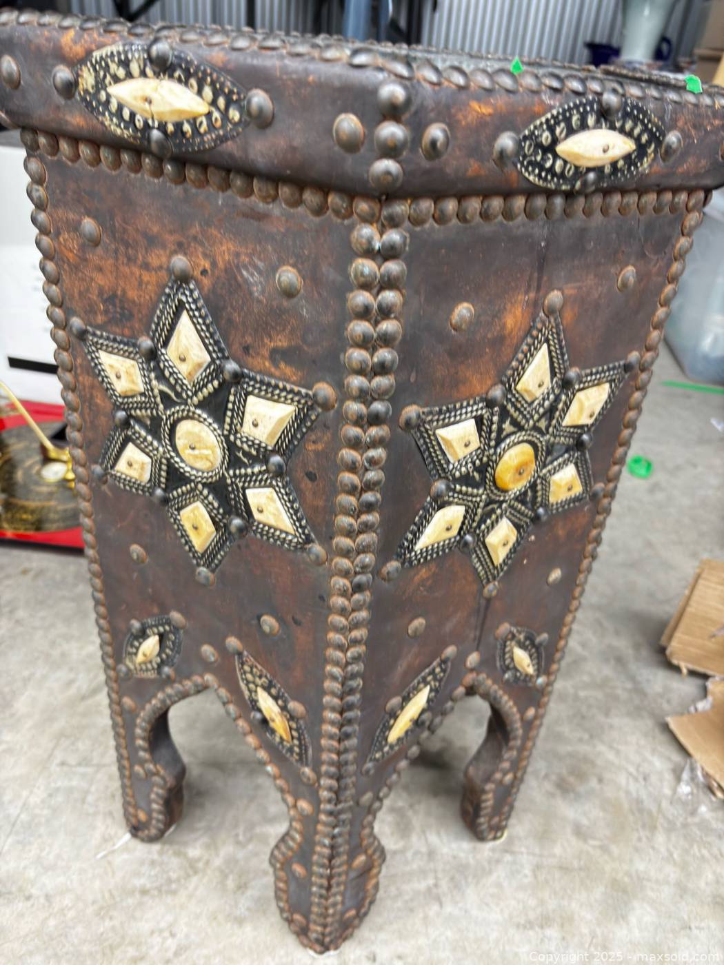 Moroccan leather-wrapped hexagonal side table | Maxsold