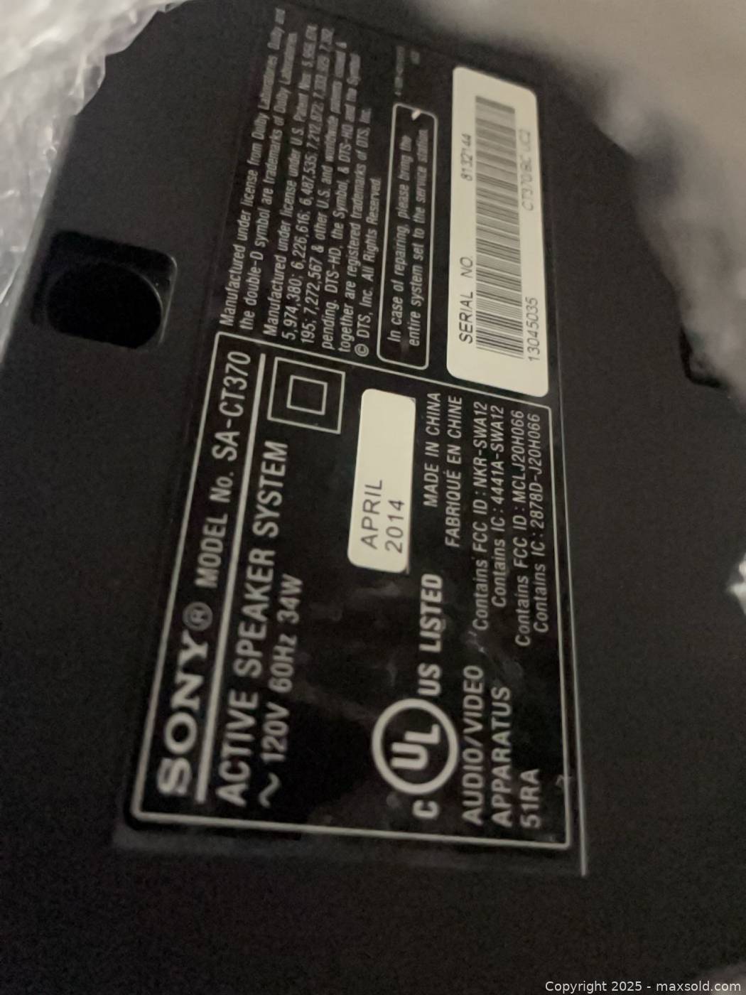 Sony SA-CT370 TV Sound Bar With Remote | Maxsold