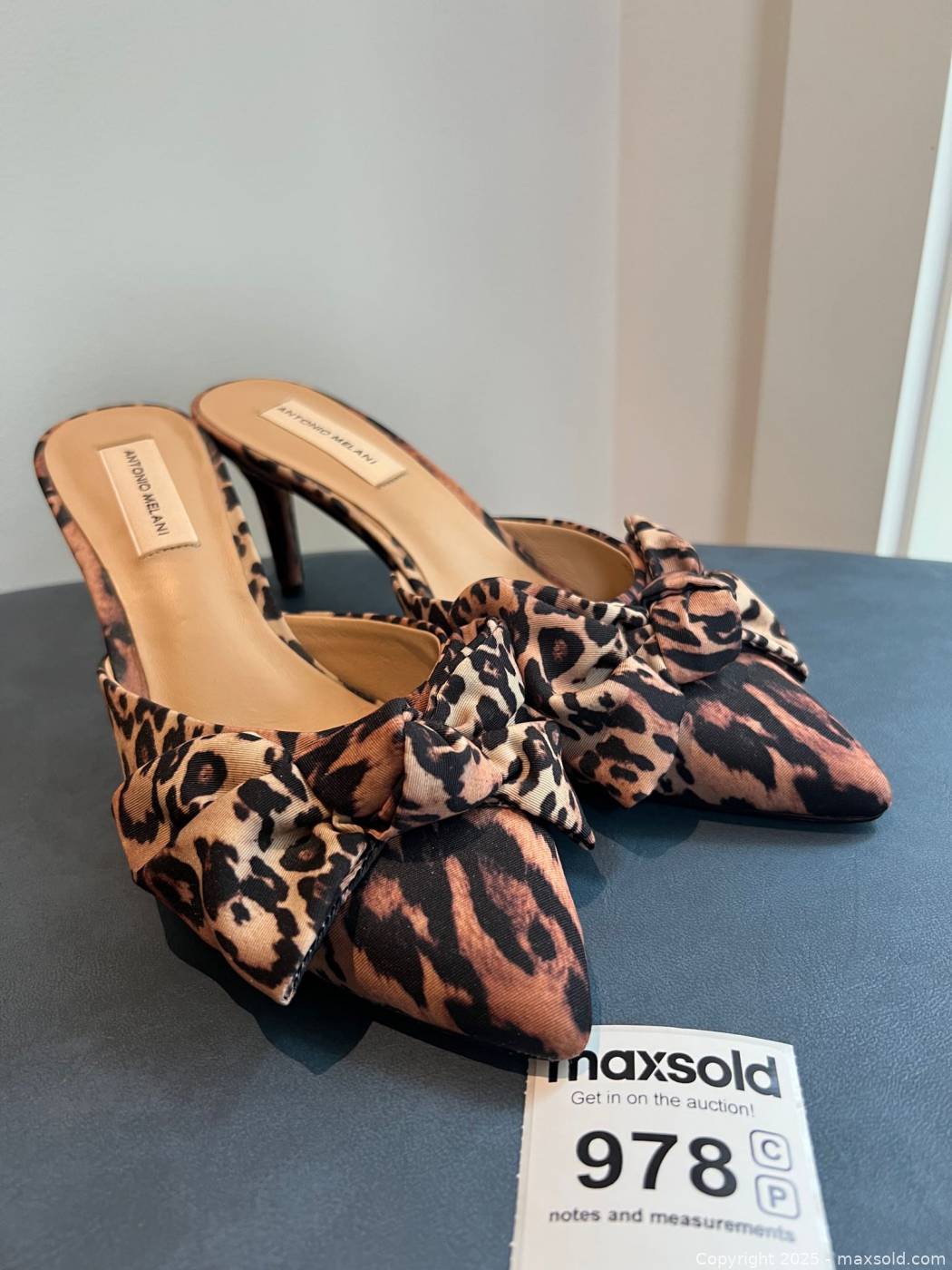 Antonio Melani leopard print satin mules size 9 | Maxsold