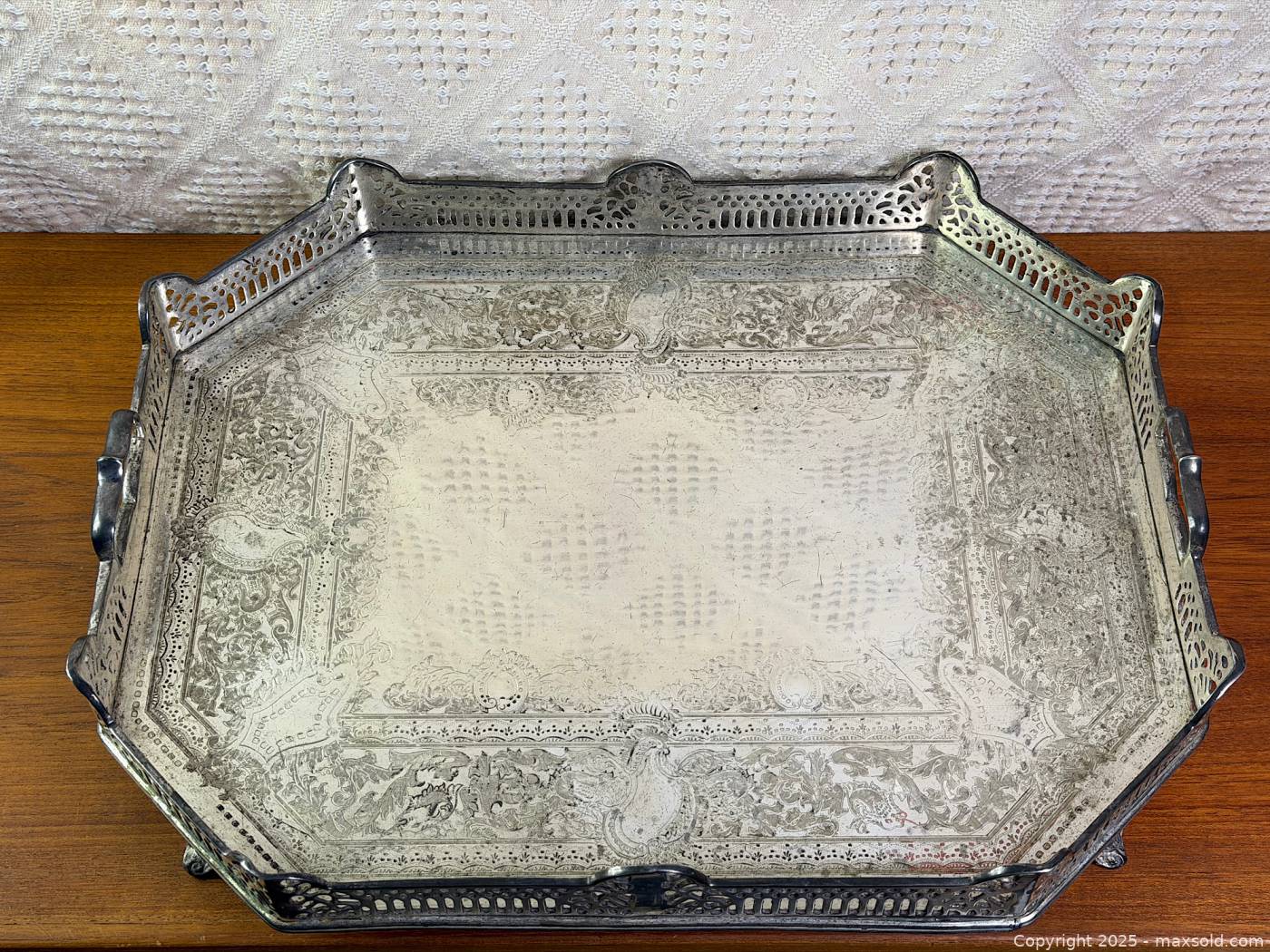 Large silver-plated footed serving tray | Maxsold