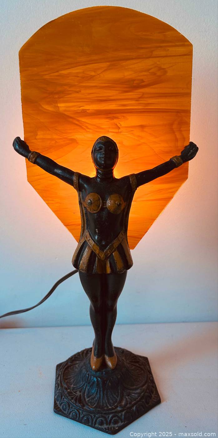 c.1930 Art Deco Lady Stained Glass Table Lamp | Maxsold