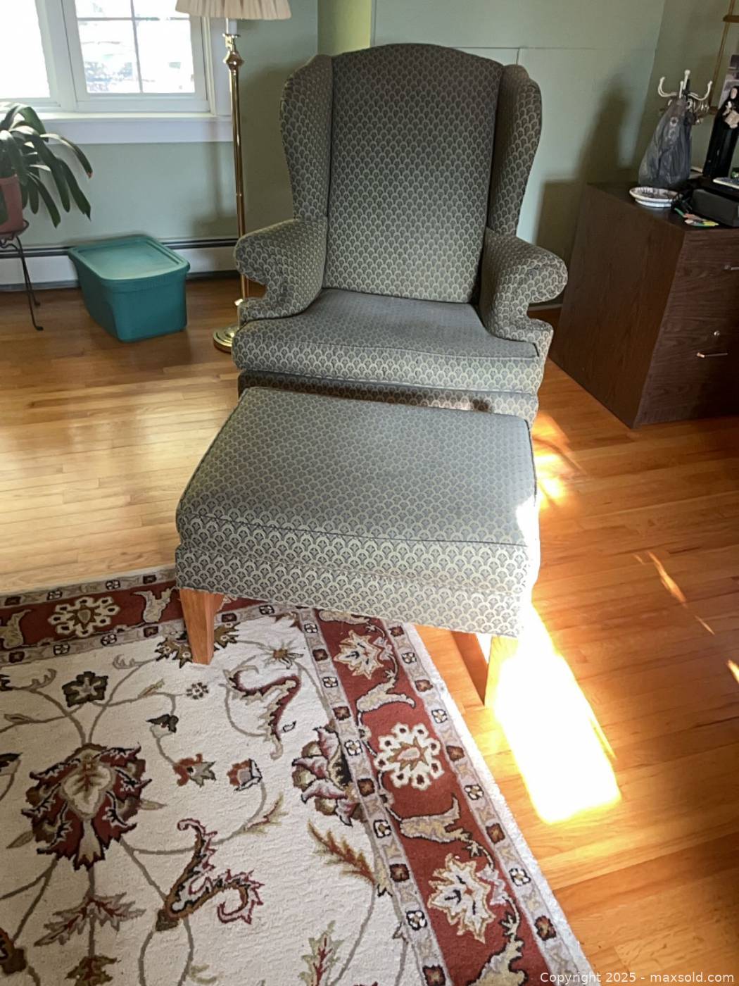 Broyhill wingback armchair and ottoman | Maxsold