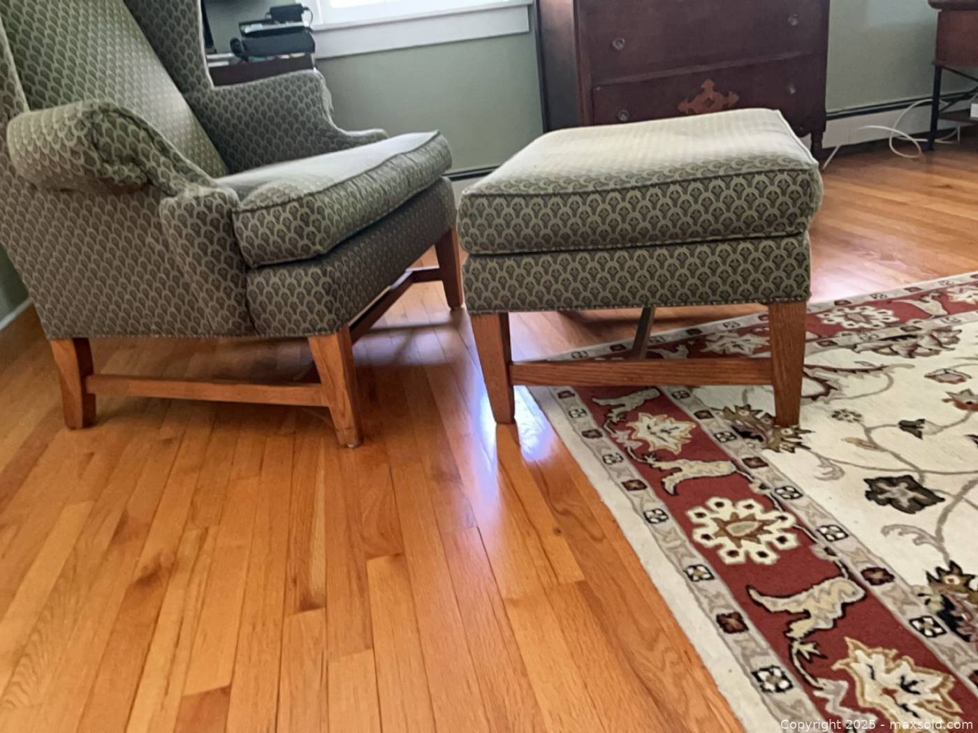 Broyhill wingback armchair and ottoman | Maxsold