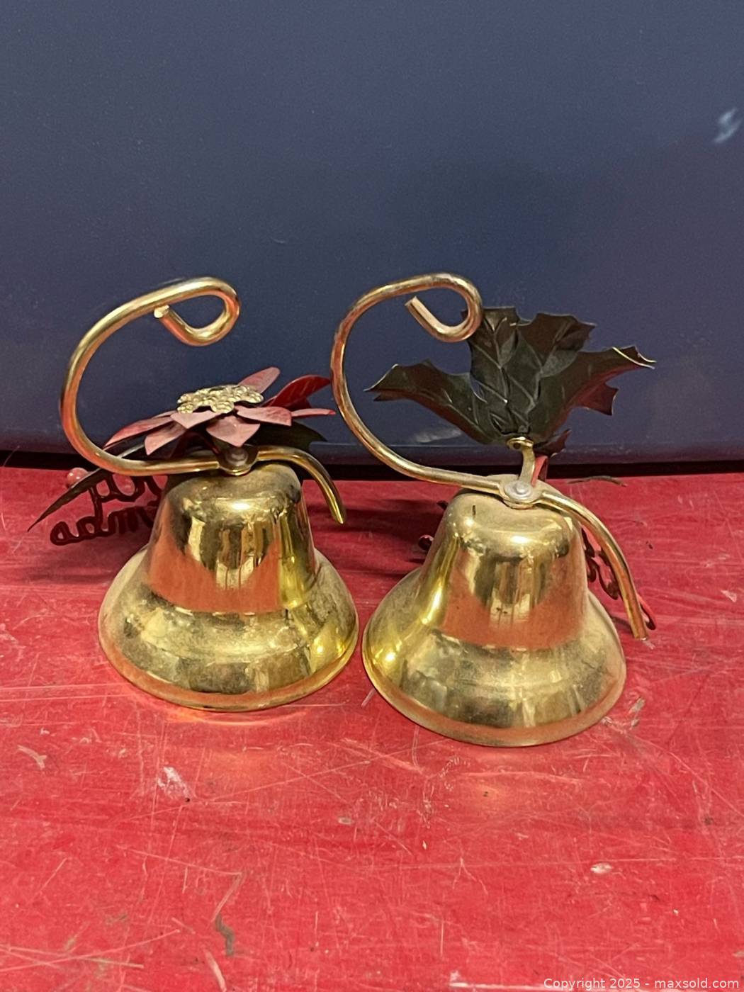 Pair brass “Merry Christmas” tabletop bells | Maxsold
