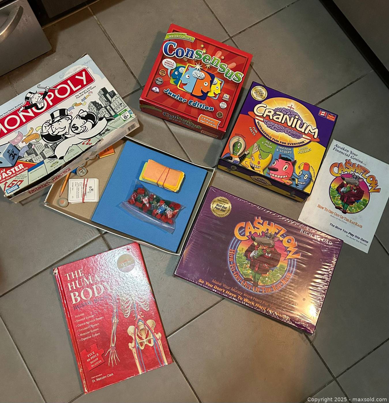 Monopoly, Cranium, Consensus Jr, Cashflow, Human Body Jigsaw Book | Maxsold