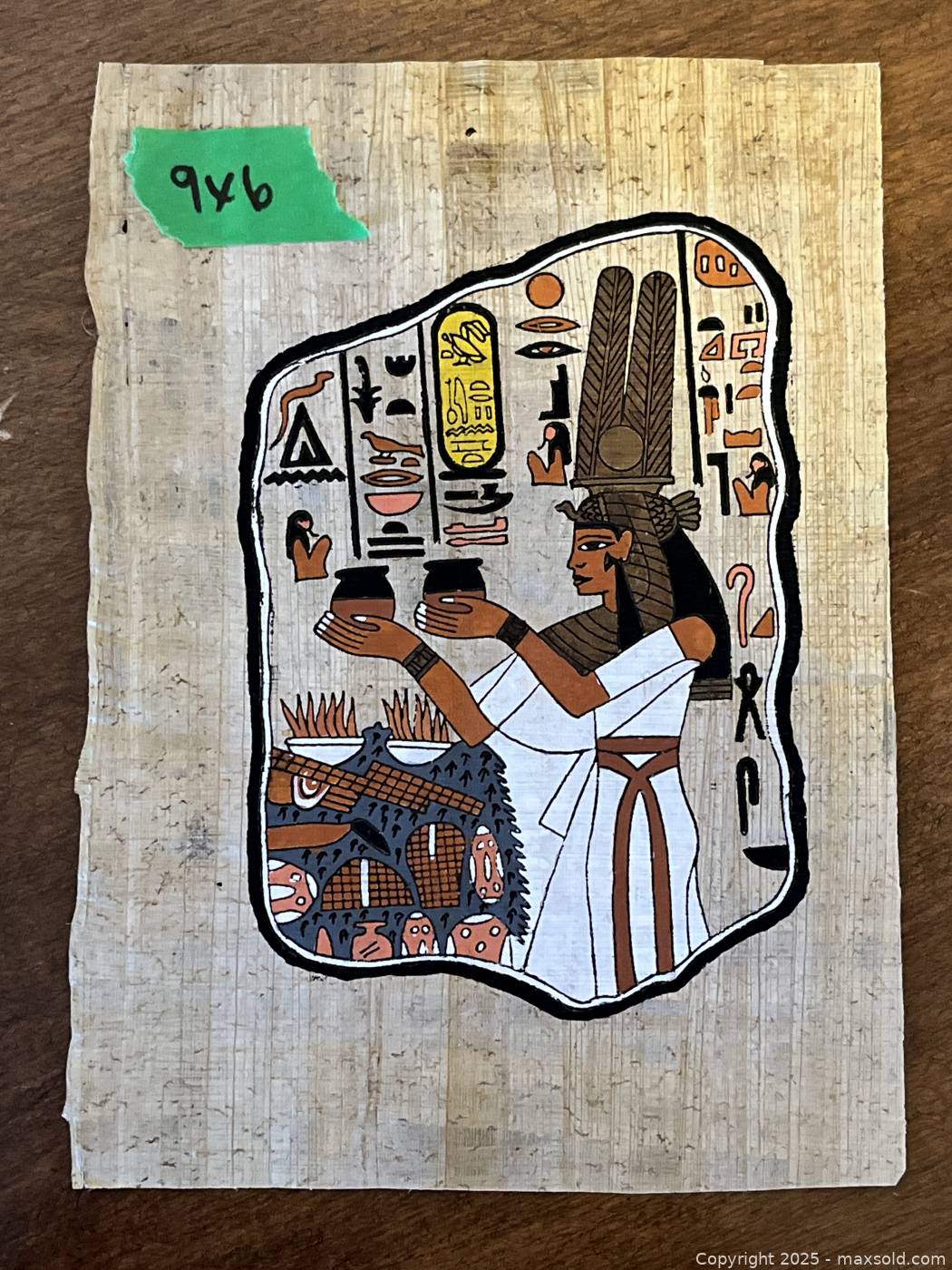 Egyptian style papyrus and canvas art, three pieces | Maxsold