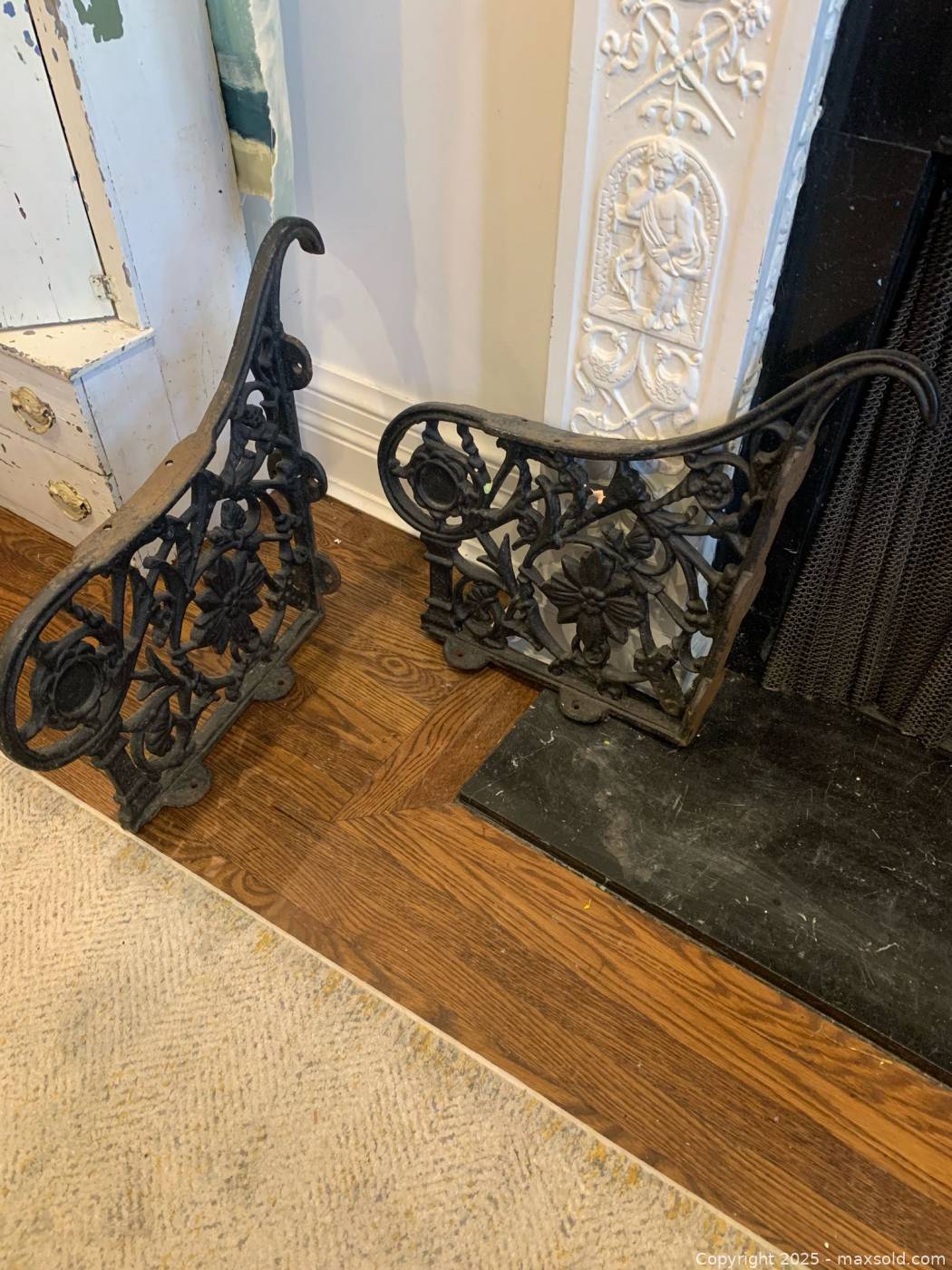 Pair of cast iron school desk legs | Maxsold