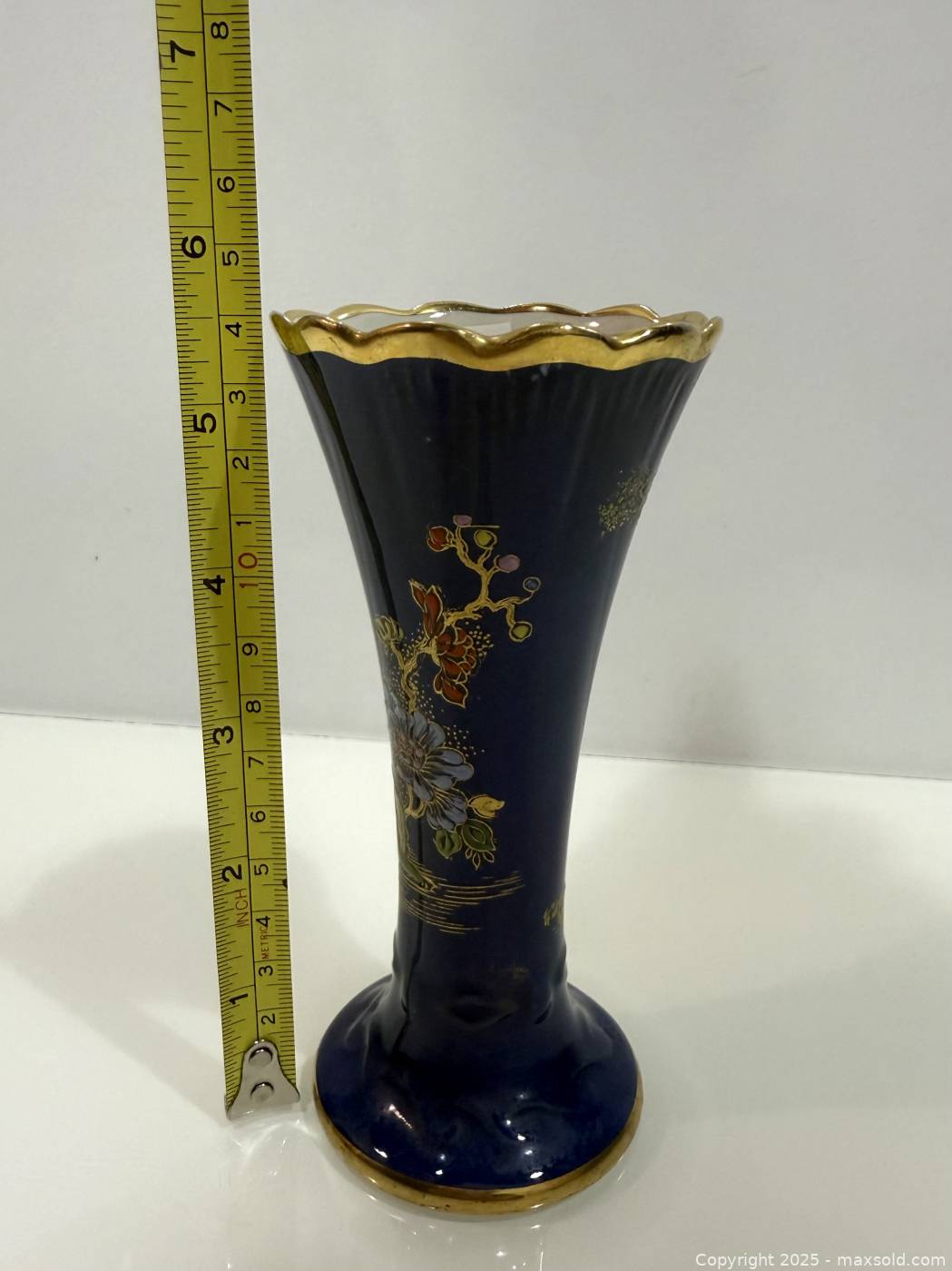 Carlton Ware cobalt blue hand-painted vase | Maxsold