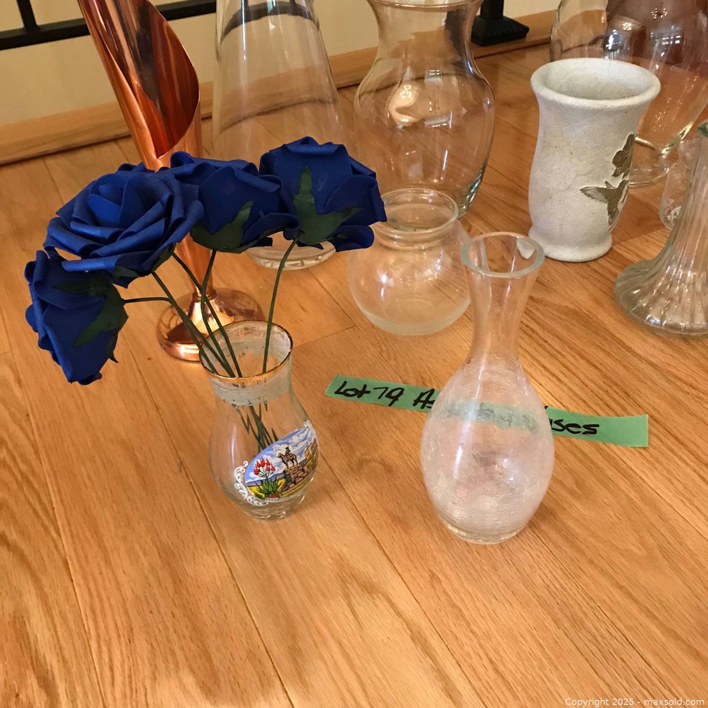 Assorted glass, ceramic & metal vases plus art glass bowl | Maxsold