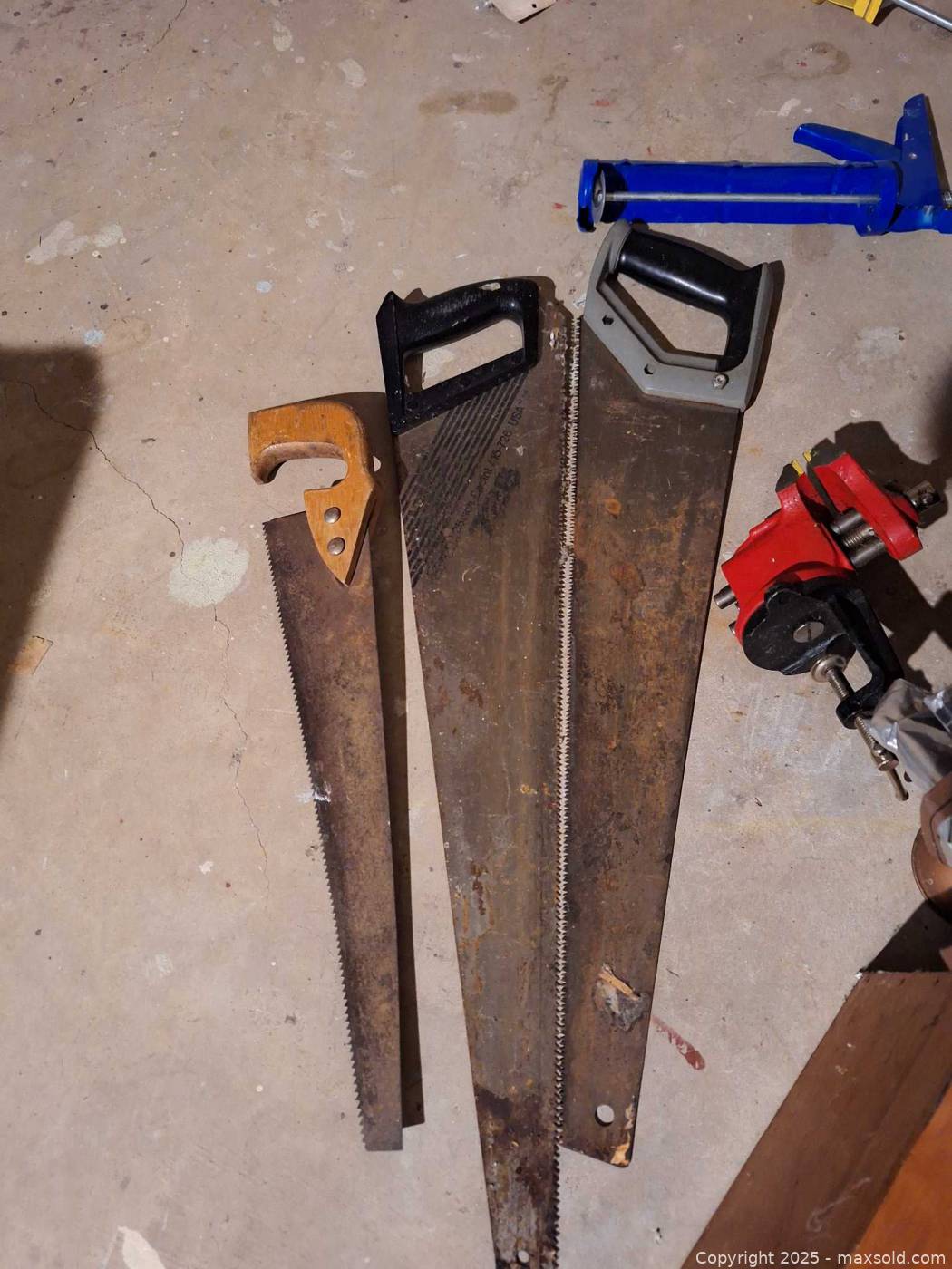 3 Hand Saws, Toolbox, 2 Caulk Guns | Maxsold