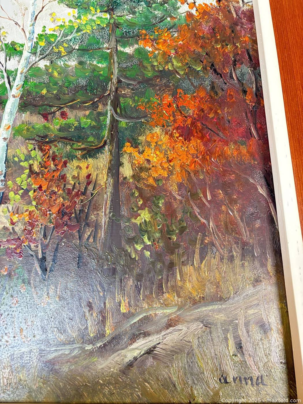 Framed autumn riverscape oil painting | Maxsold