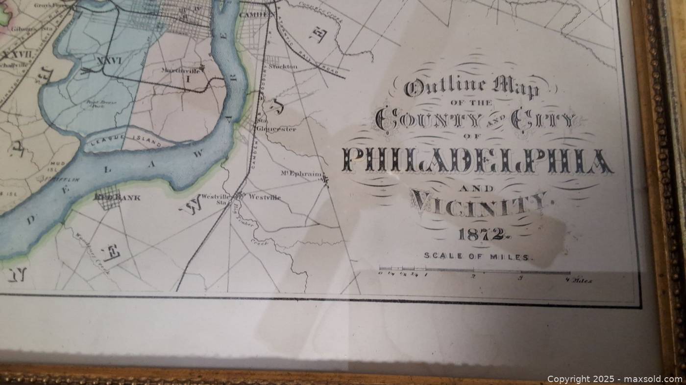 1872 framed outline map of Philadelphia vicinity | Maxsold