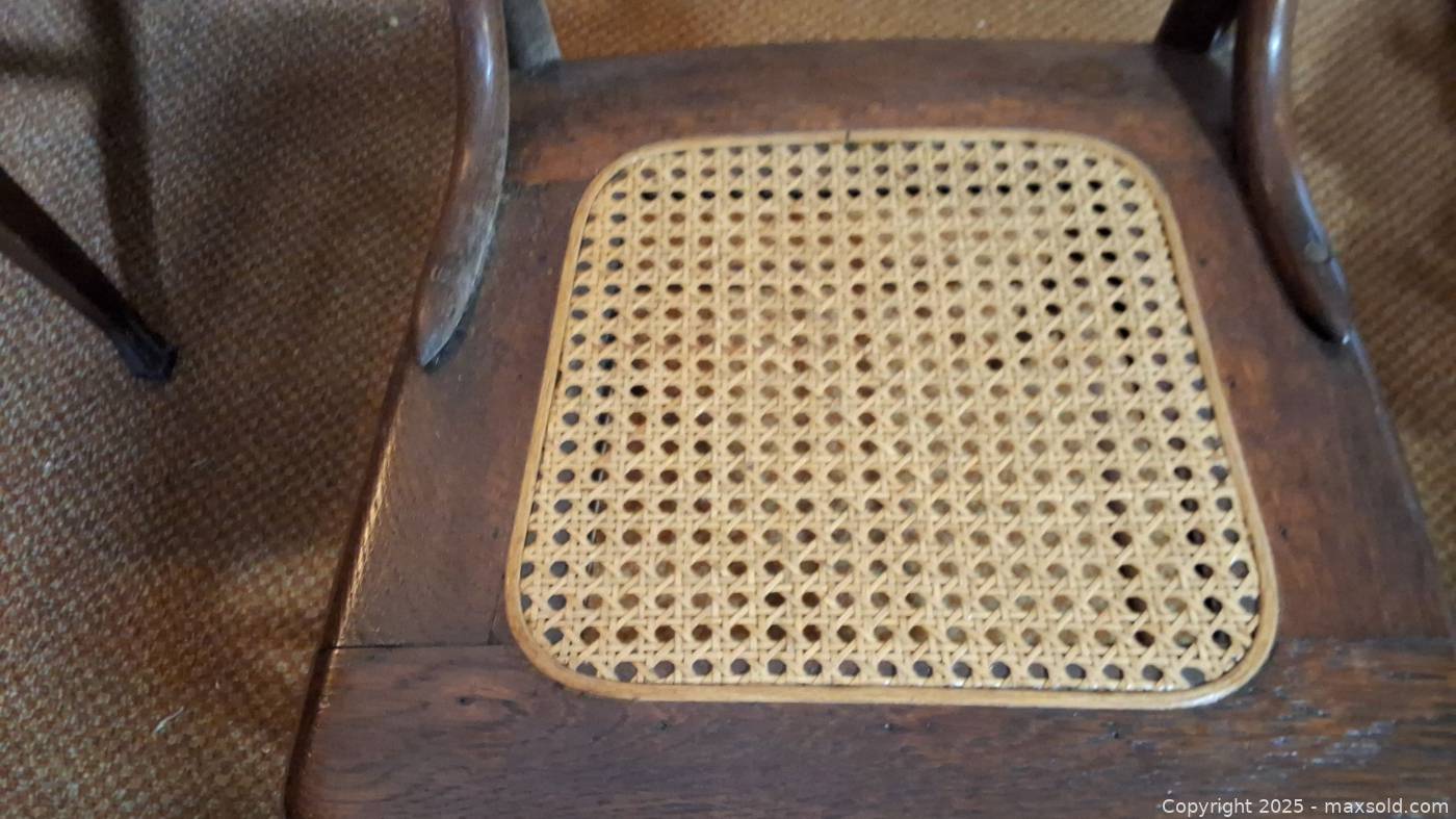 Oak pressed-back chair with caned seat | Maxsold