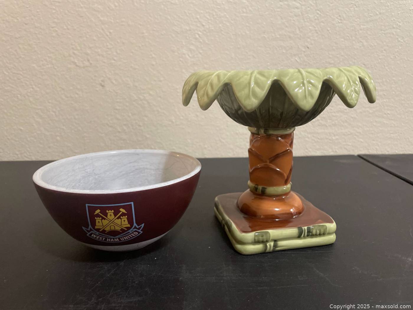 Palm tree ceramic compote and crest bowl | Maxsold