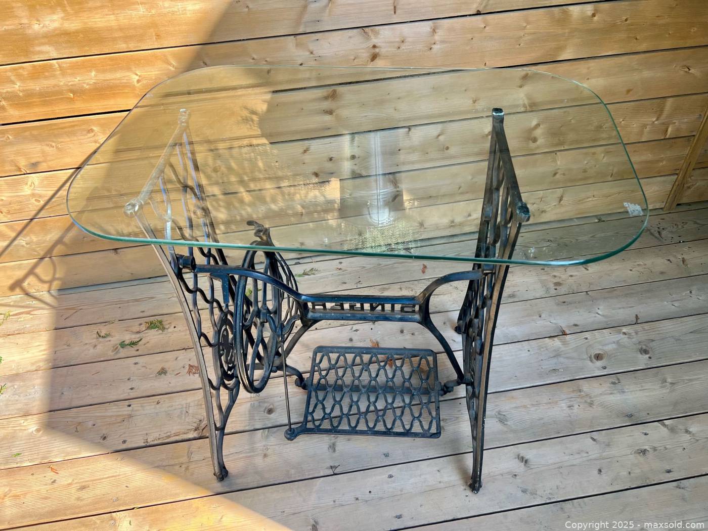 Antique Singer sewing base glass table | Maxsold