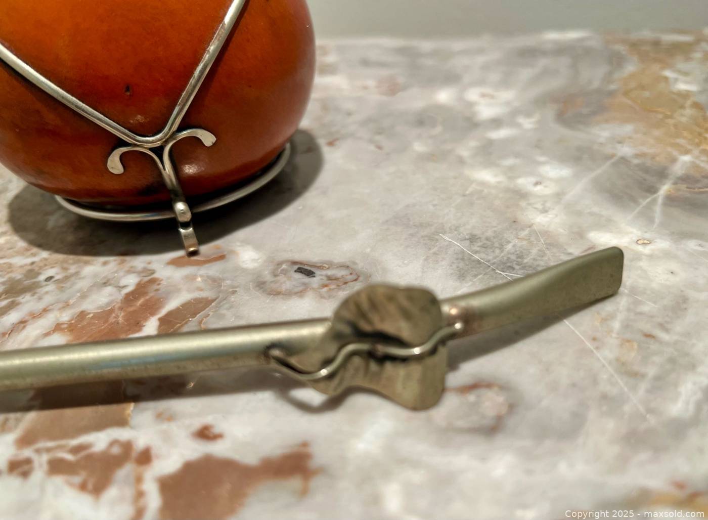 Yerba mate gourd with alpaca silver bombilla | Maxsold