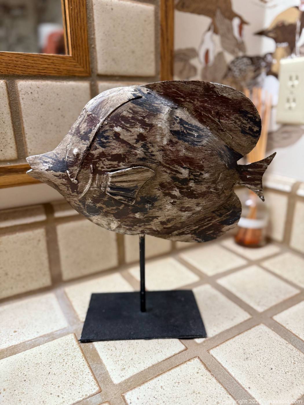 Handmade Wooden Fish Sculpture on Stand | Maxsold