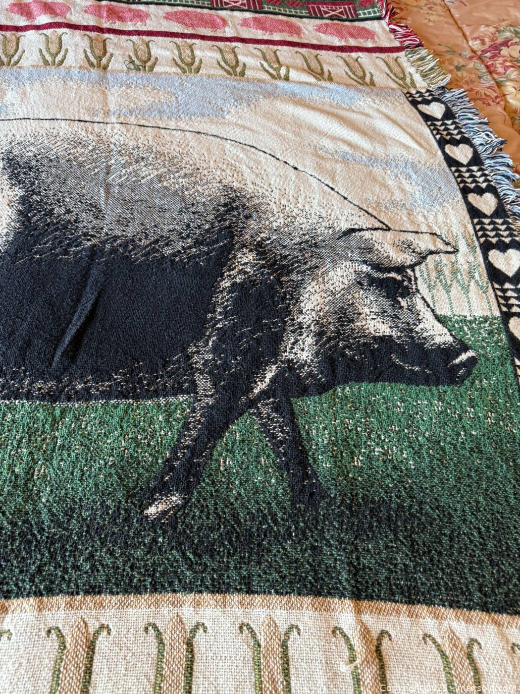 Vintage woven pig tapestry throw blanket | Maxsold