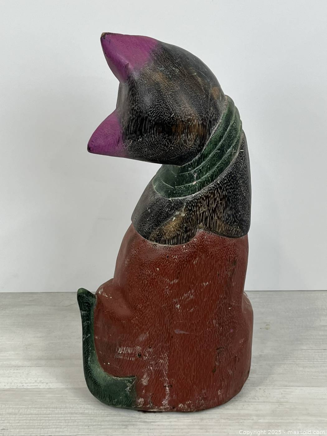 Tall hand-carved painted wooden cat statue | Maxsold