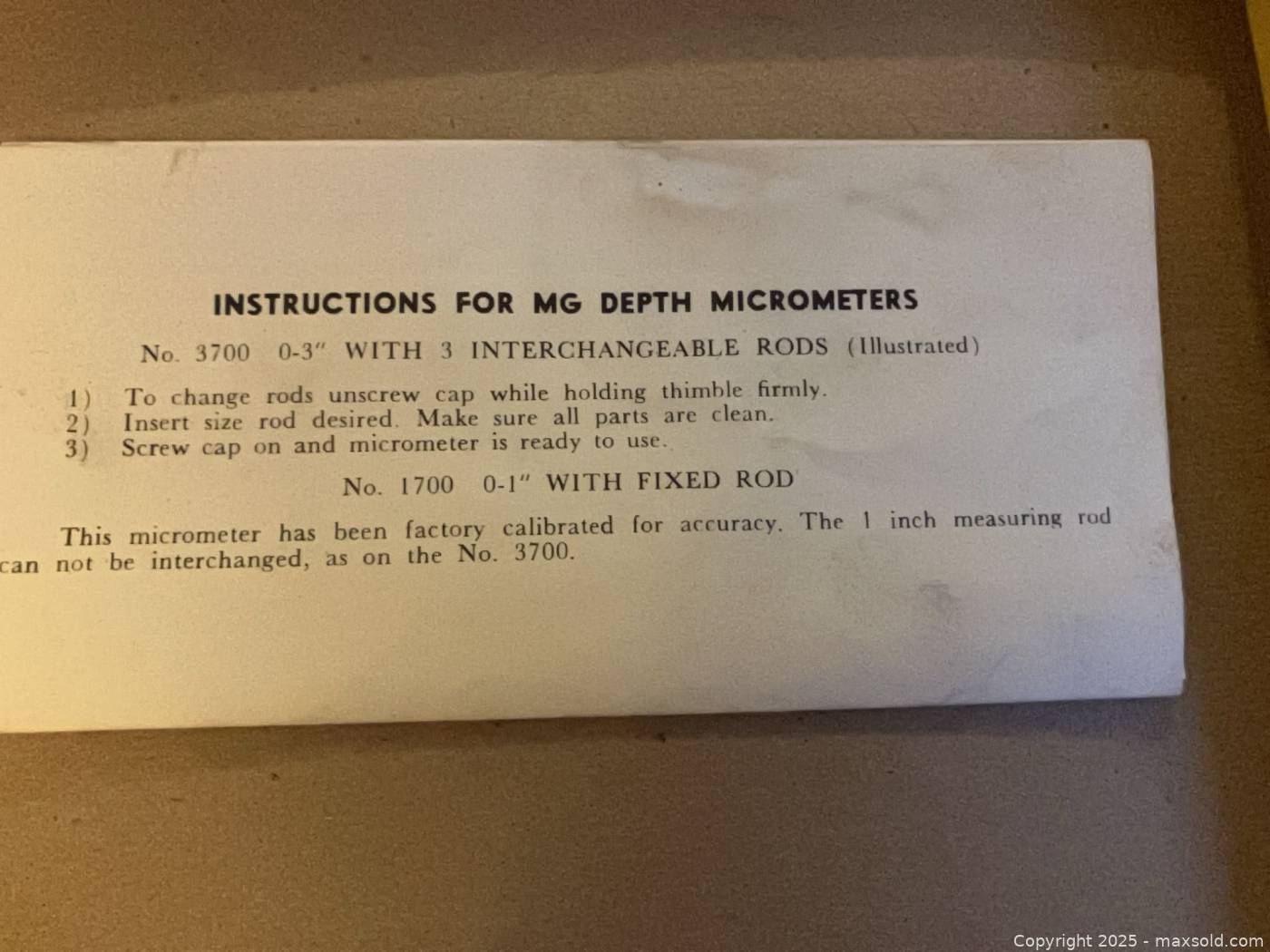 MG 3700 depth micrometer set 0–3 in | Maxsold