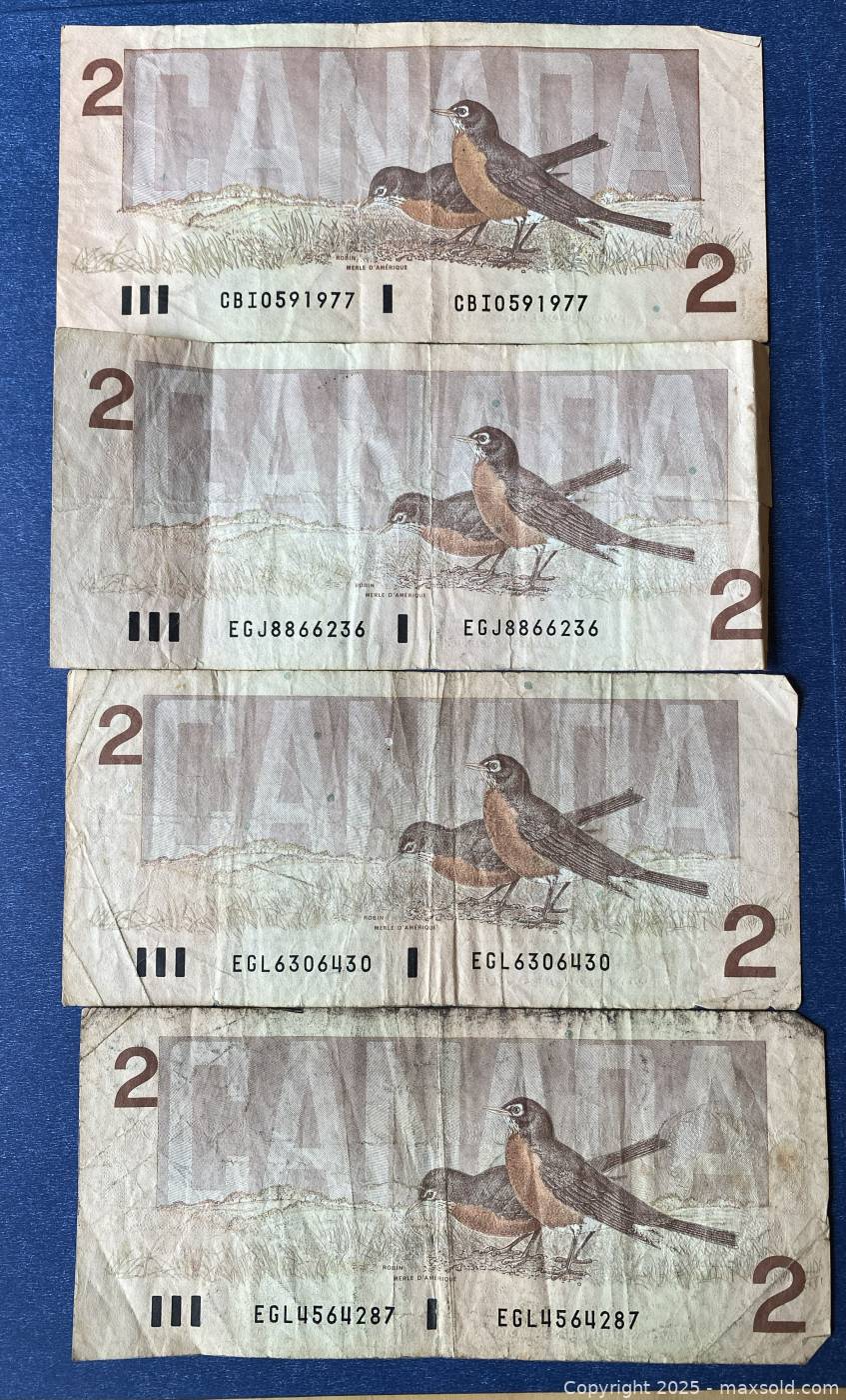Four 1986 Canadian $2 banknotes | Maxsold
