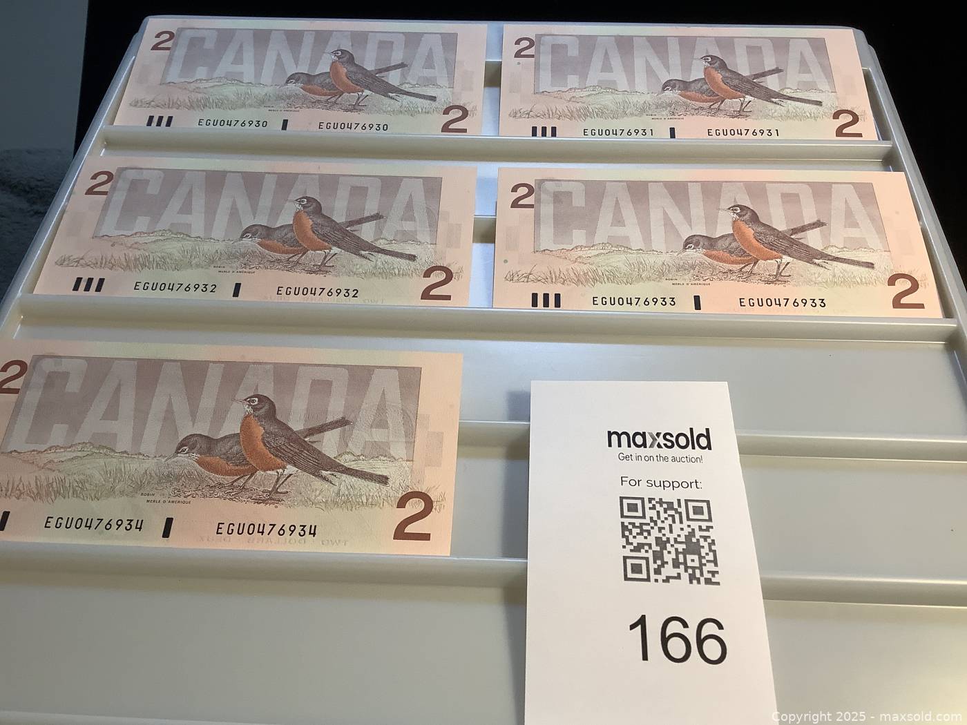 Canadian $2 banknotes, five sequential | Maxsold