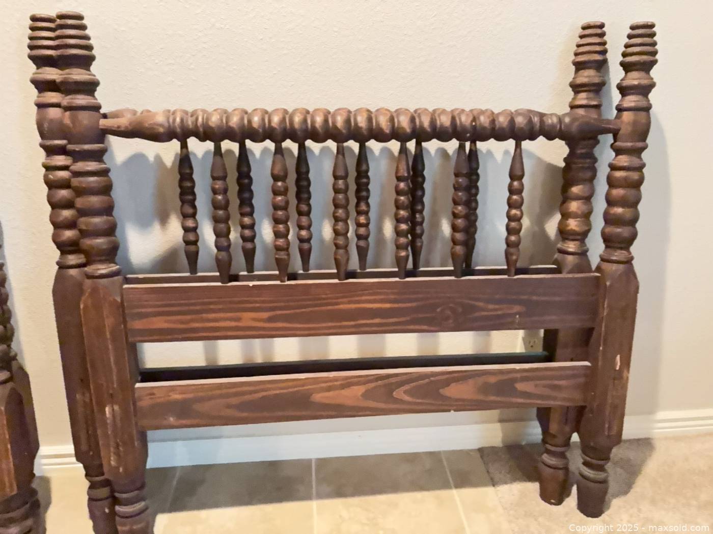 Antique solid wood spindle twin headboards and footboards | Maxsold