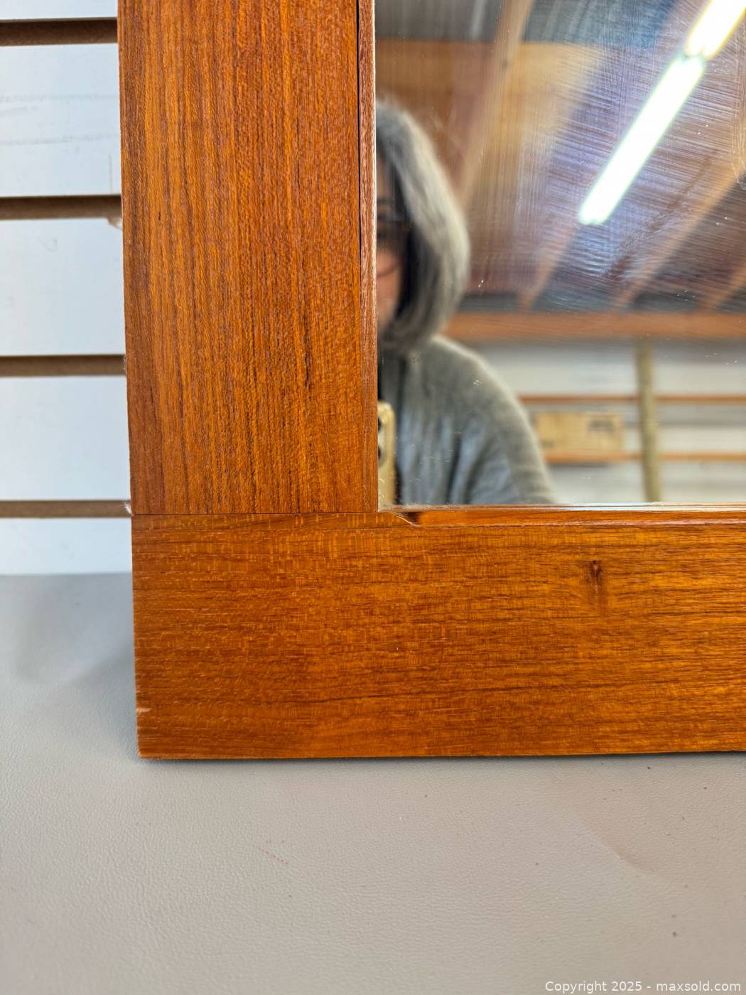Mid-century teak veneer framed mirror 44"×29" | Maxsold