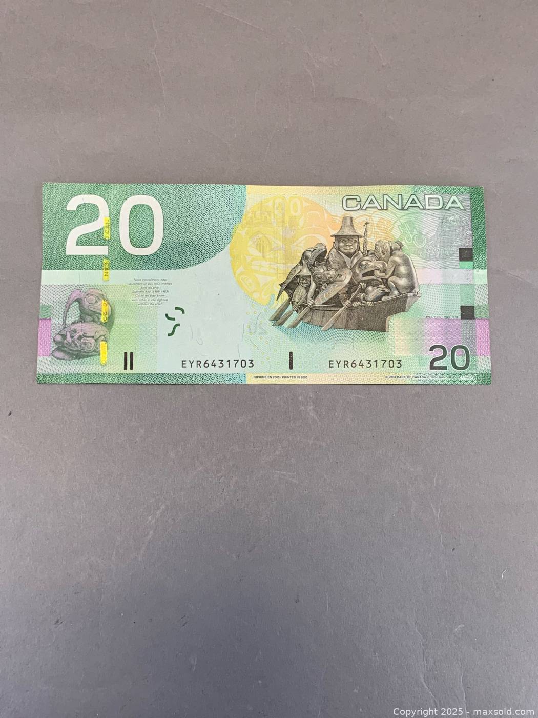 Canadian $20 polymer banknote with possible printing defect | Maxsold