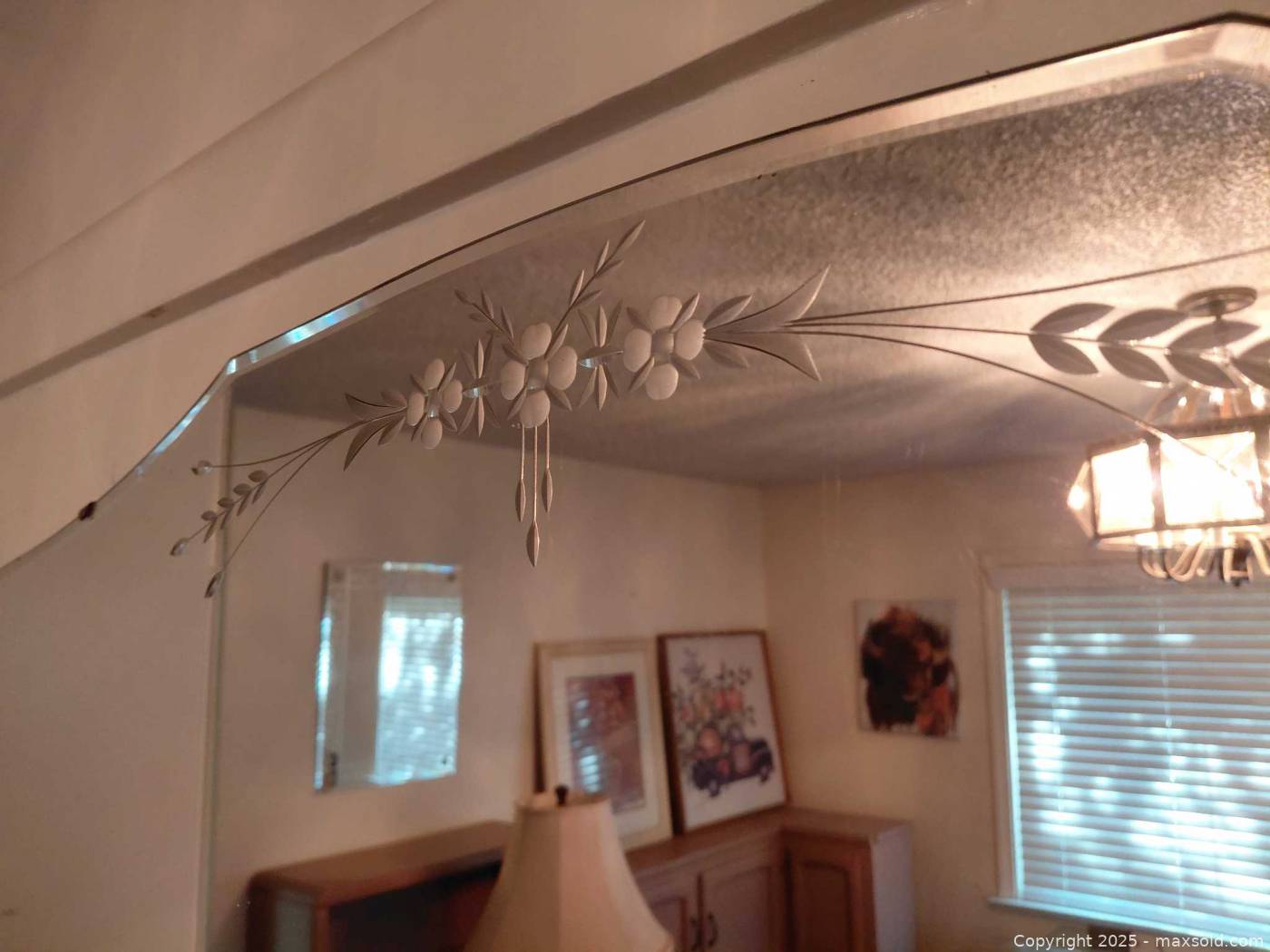 Antique etched frameless wall mirror 40"x18" | Maxsold