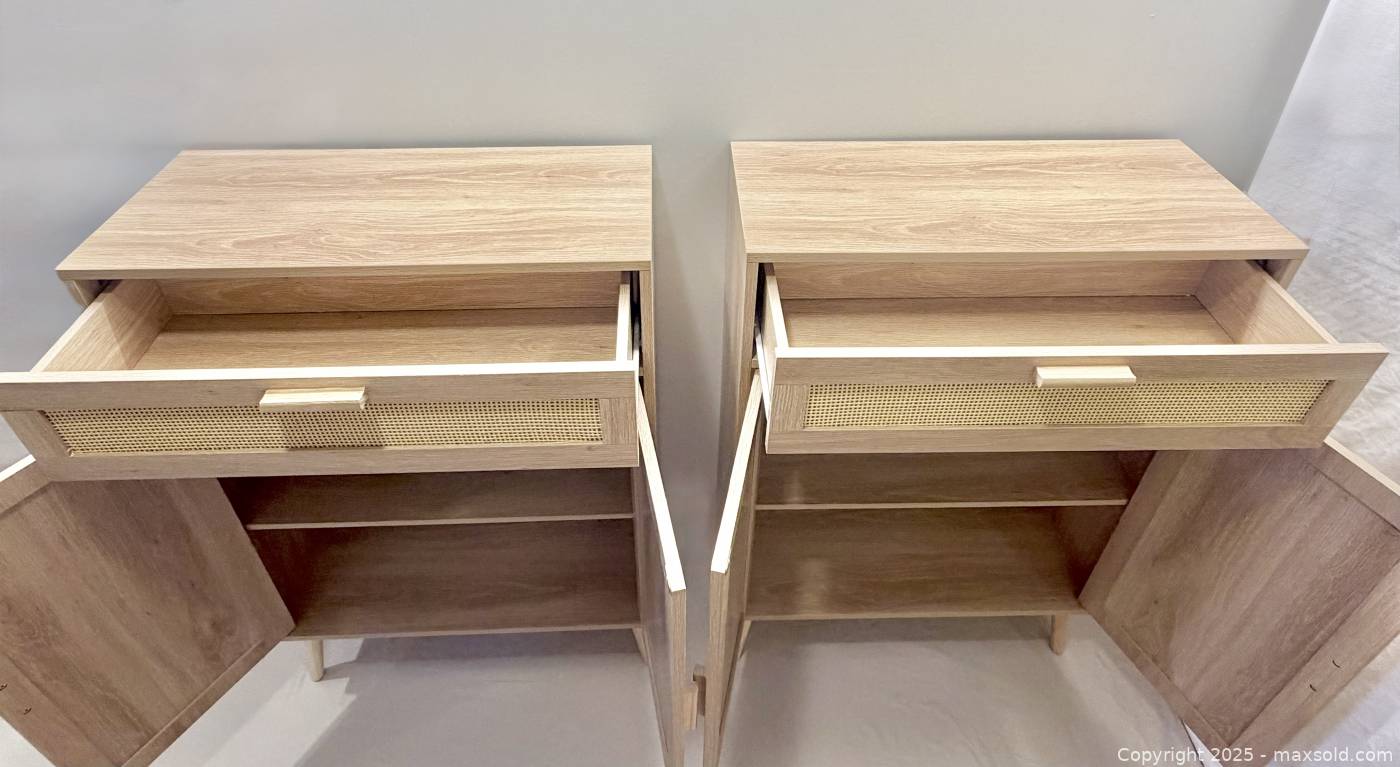 Pair of cane-front storage cabinets | Maxsold