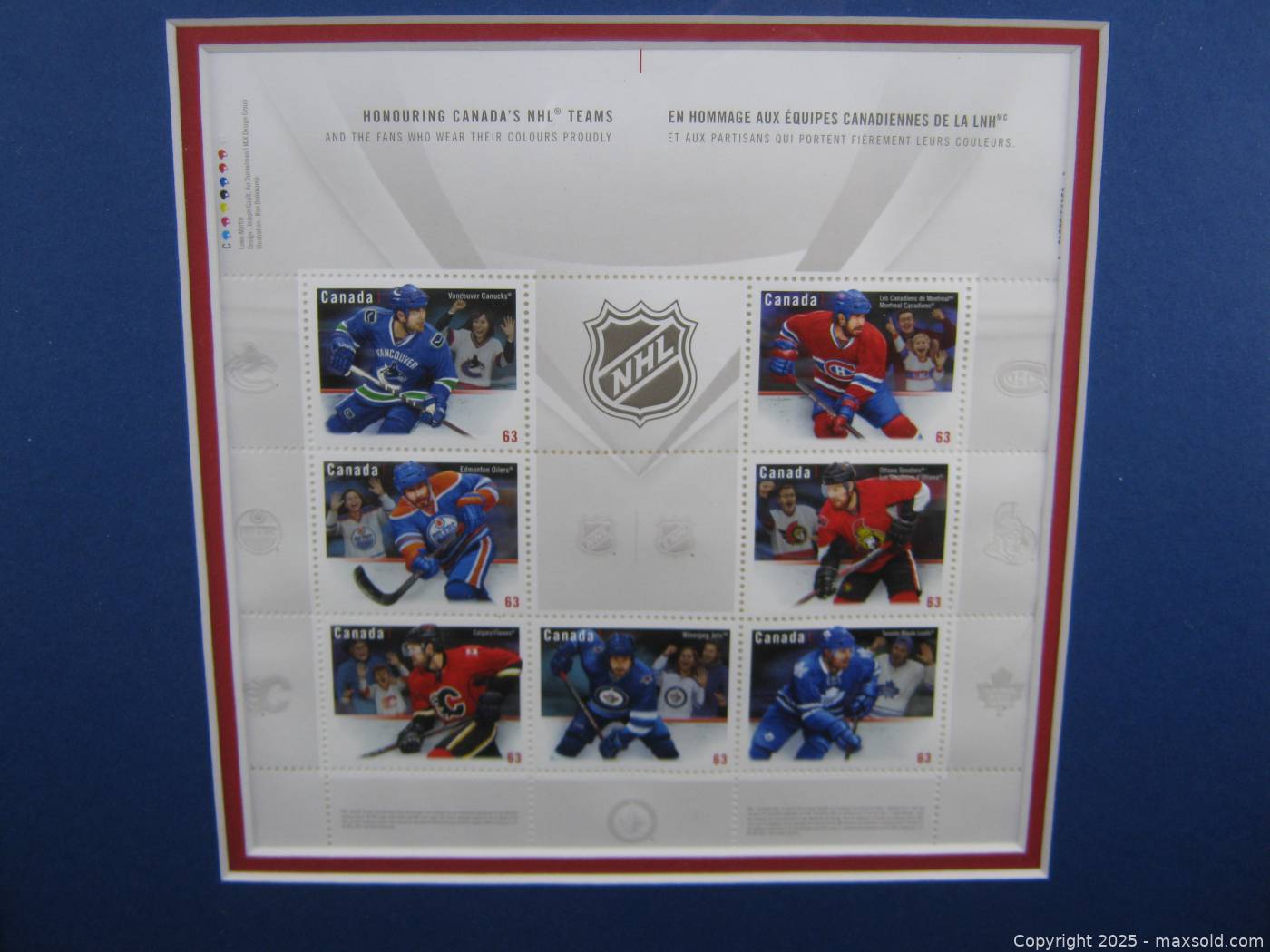 Framed Canada Post NHL postage stamp sheet | Maxsold