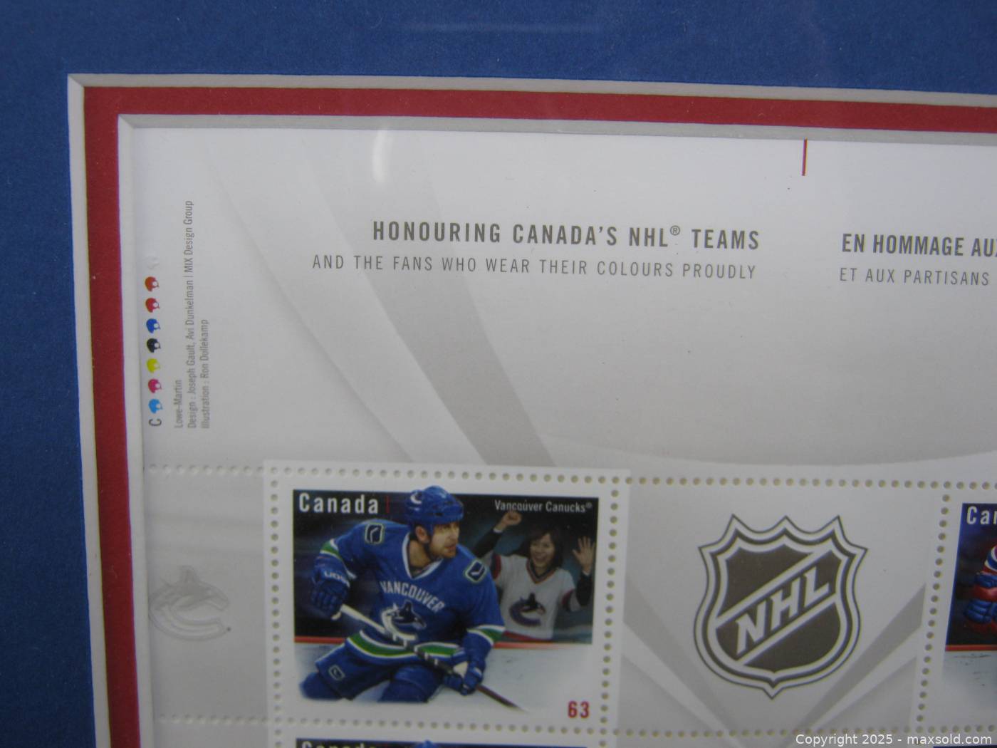 Framed Canada Post NHL postage stamp sheet | Maxsold