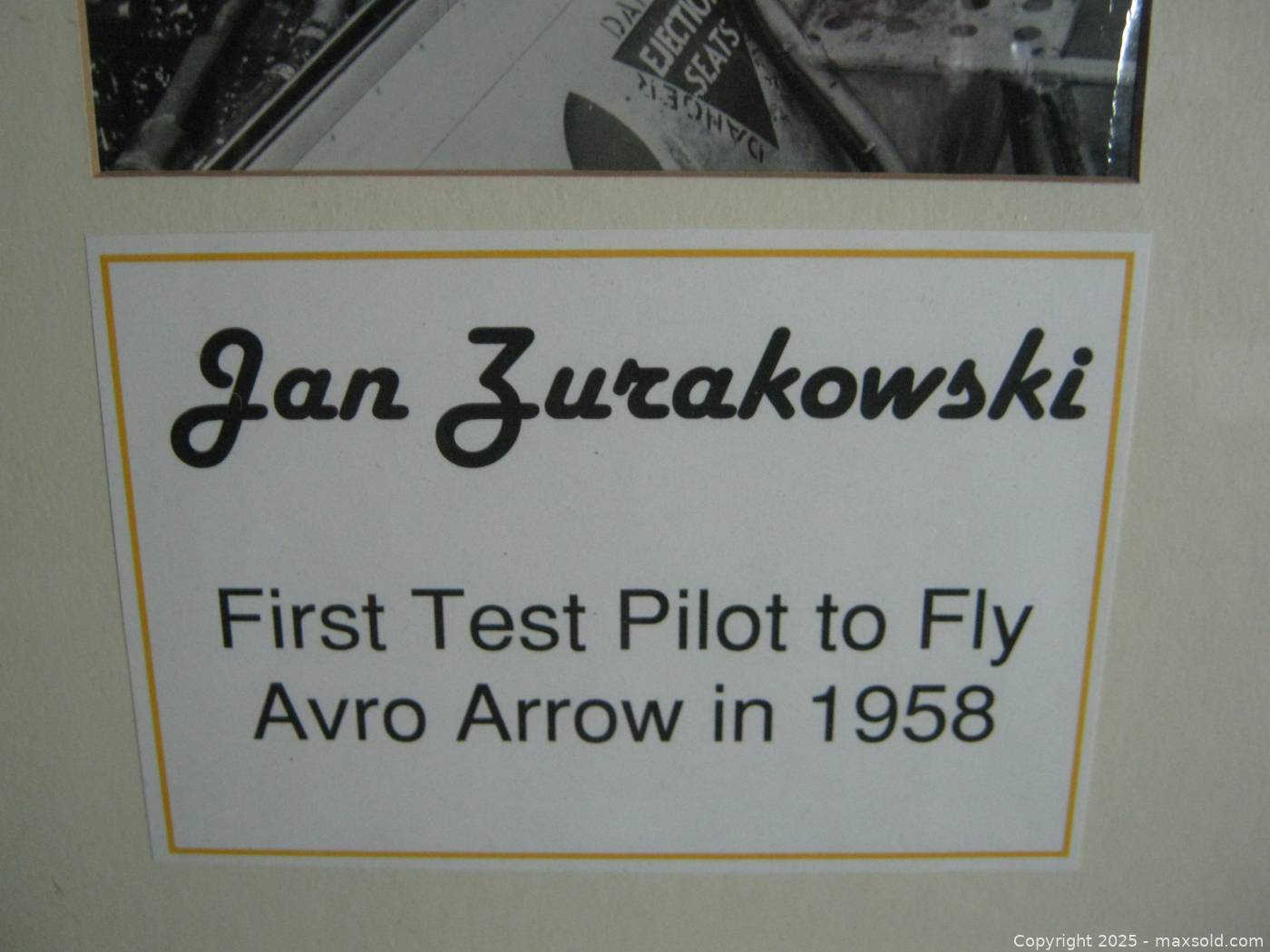Framed photograph Jan Zurakowski first Avro Arrow flight 1958 | Maxsold