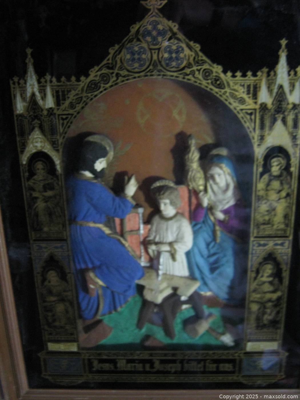 Framed reverse glass Holy Family artwork | Maxsold