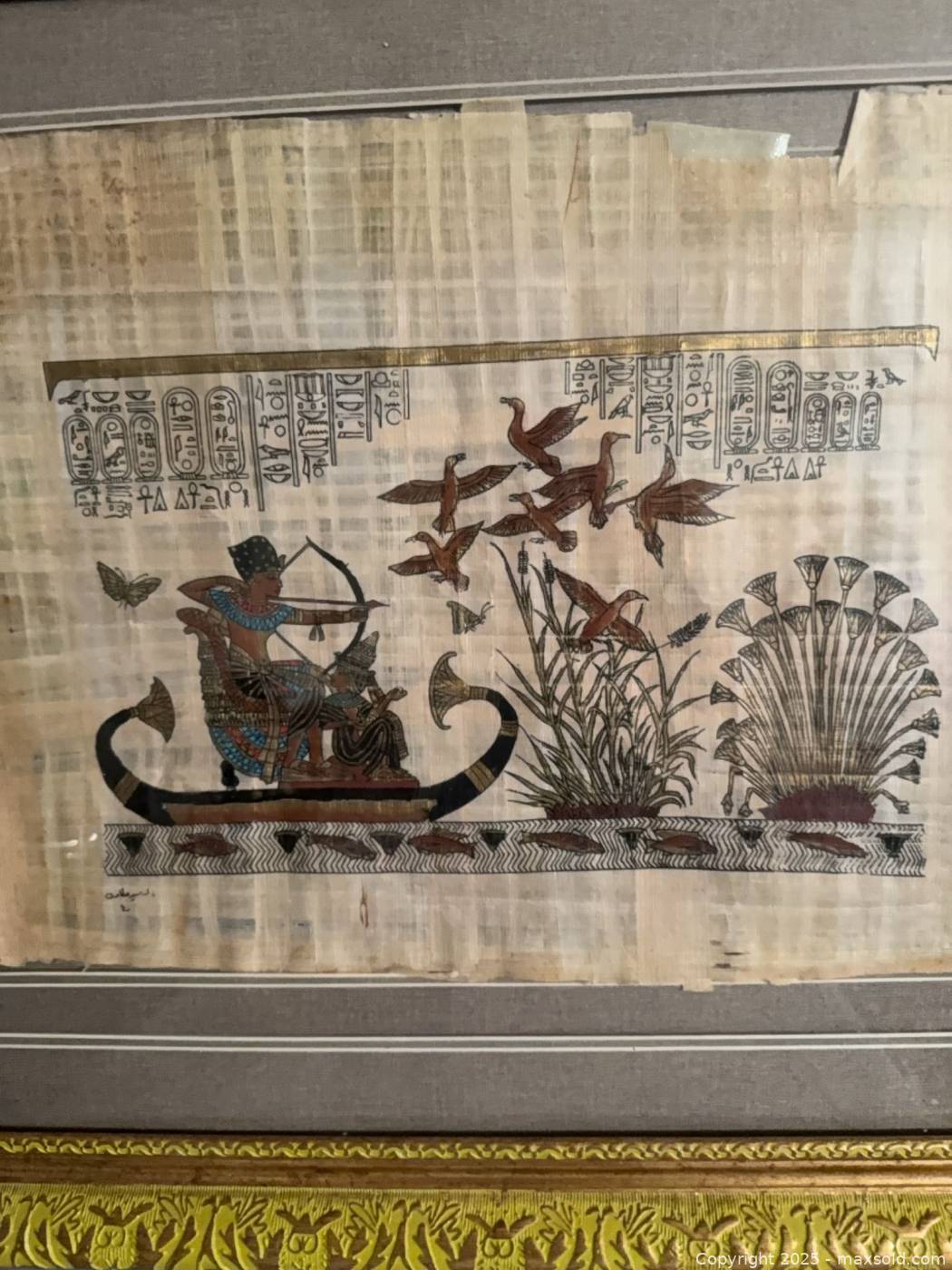 Framed Egyptian Papyrus Hunting Scene 21x27 | Maxsold