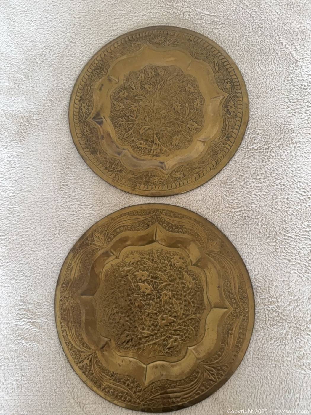 Pair of solid brass engraved plates 11 in | Maxsold