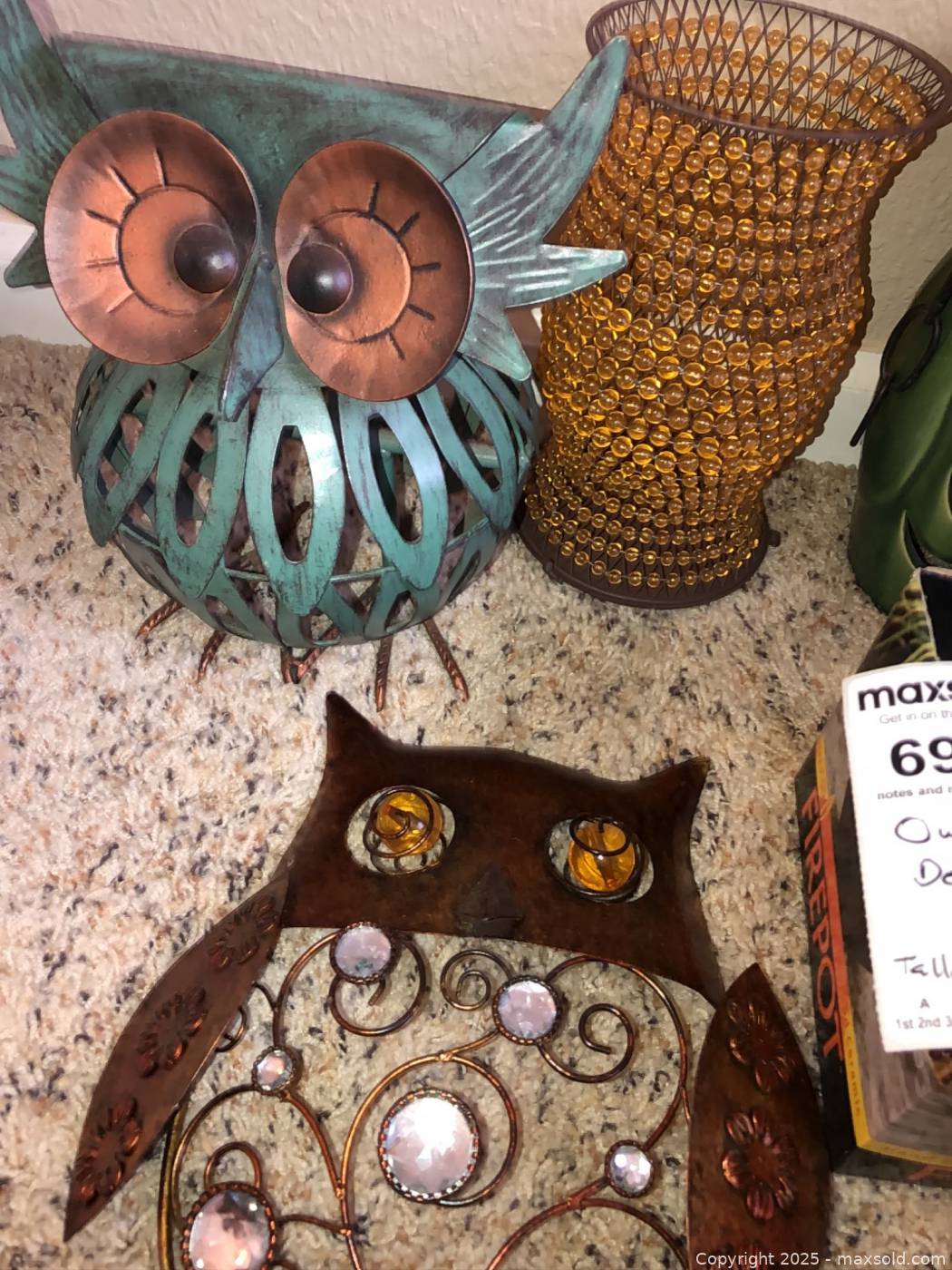 Metal owl tabletop sculpture, owl wall hanging, ceramic owl lantern ...
