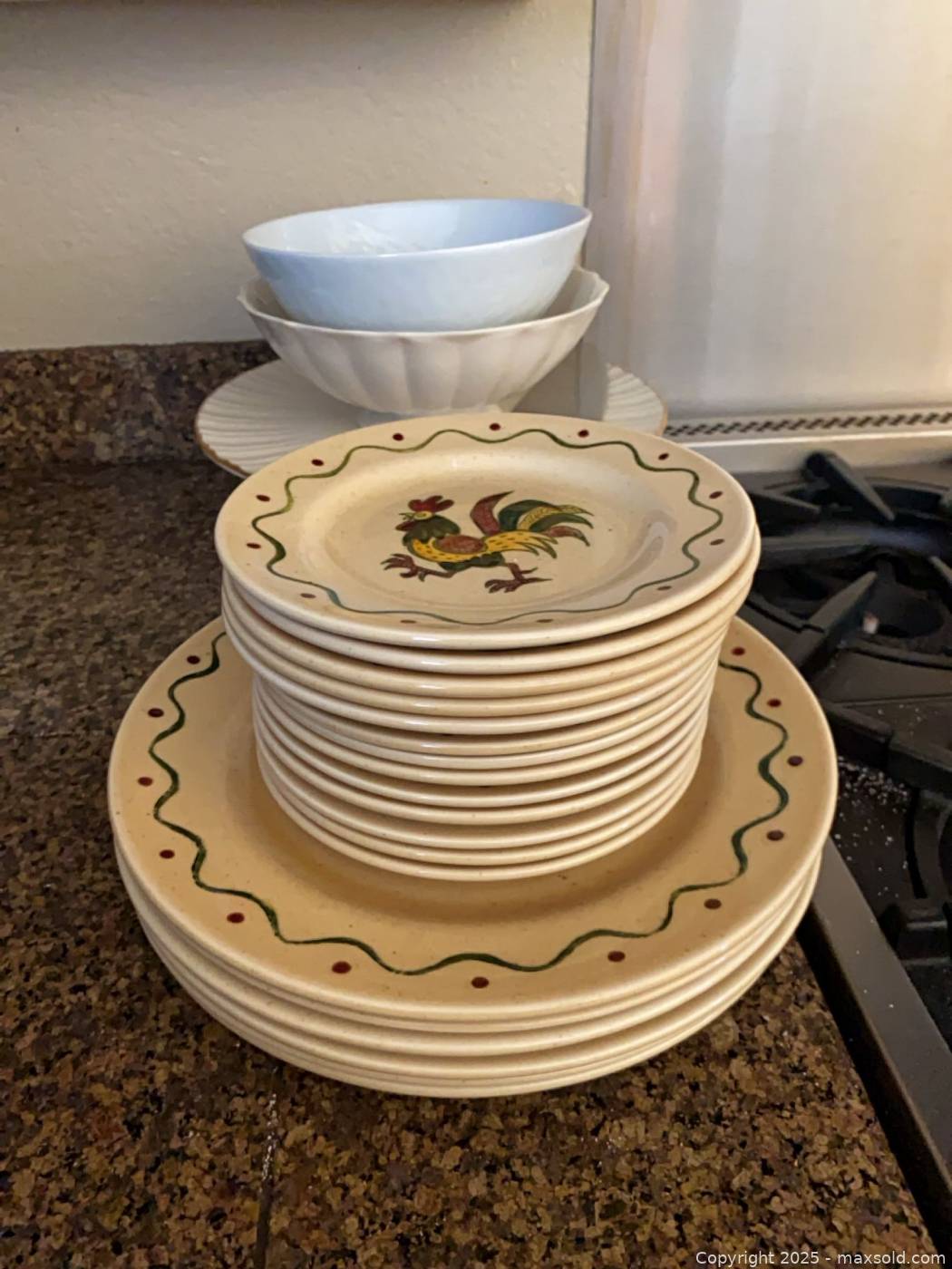 Ceramic rooster plates, Lenox cake plate & server, bowls | Maxsold
