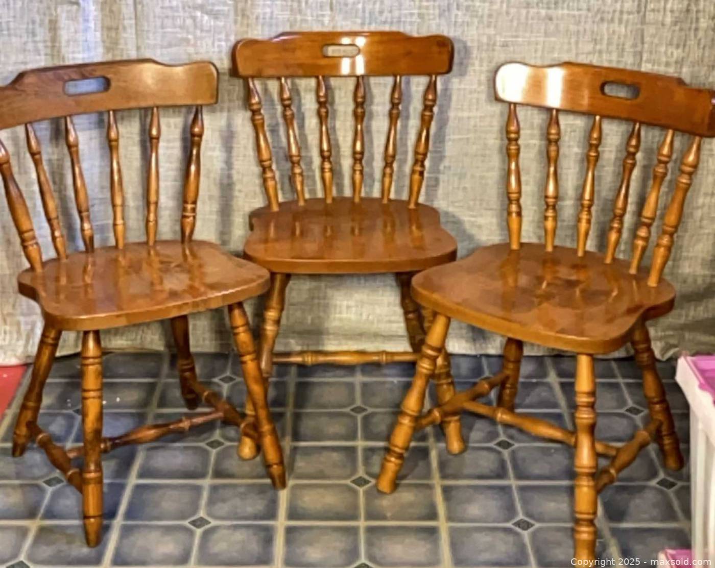 Spindle back wood dining chairs, set of 3 | Maxsold