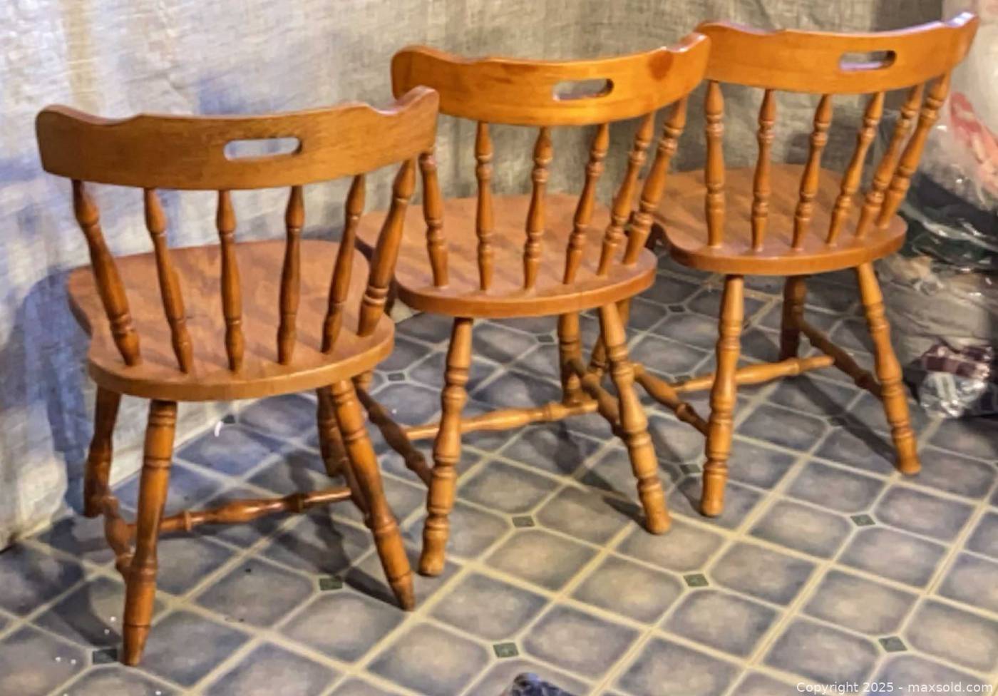 Spindle back wood dining chairs, set of 3 | Maxsold